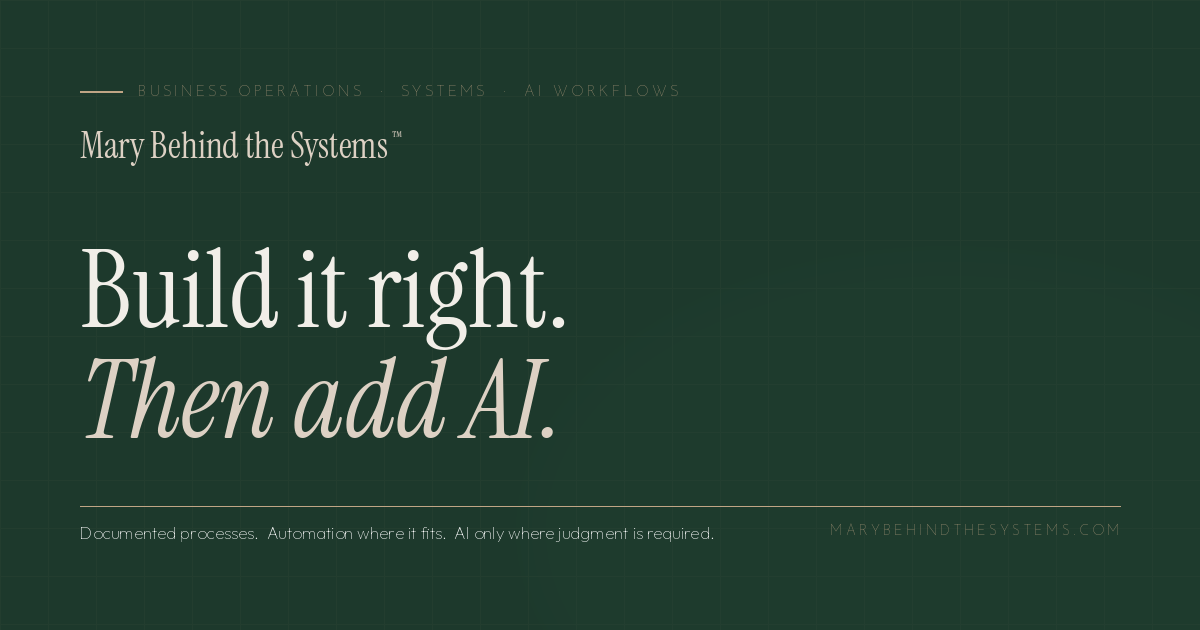 Mary Behind the Systems | Business Operations Consulting for Founders